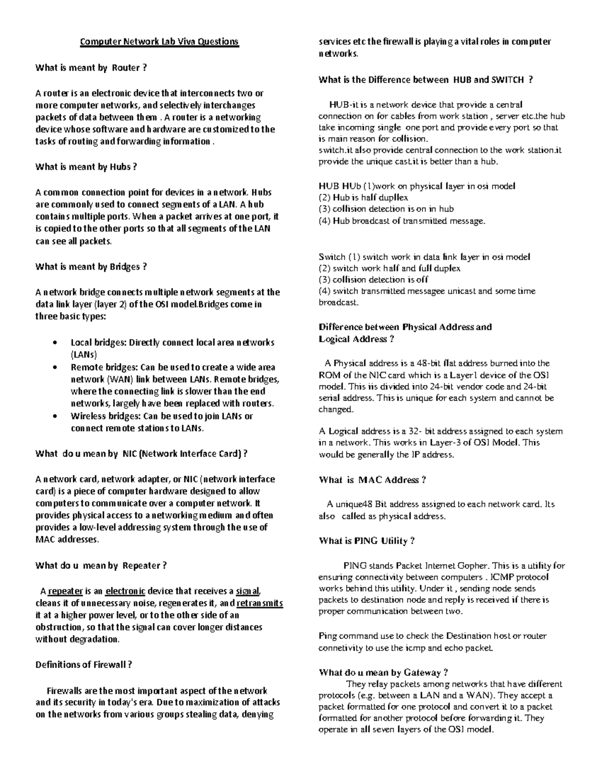 44775950 Computer Network Lab Viva Questions - Computer Network Lab ...