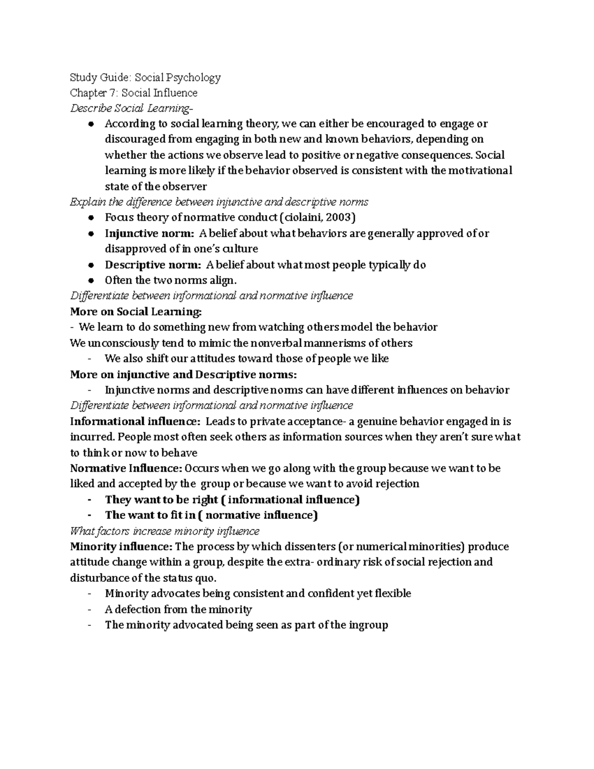 Study Guide Social Psychology Chapter 7-9 - Study Guide: Social ...
