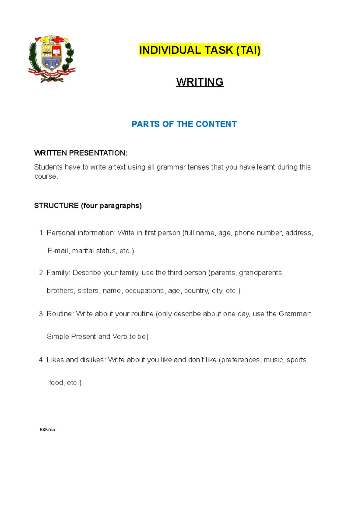 2023 Individual TASK-EO - Primer AÑO - INDIVIDUAL TASK (TAI) WRITING ...