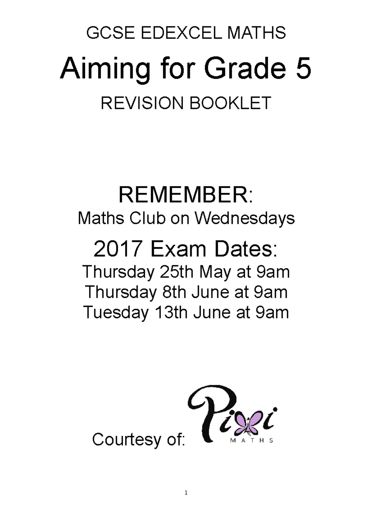 Revision Guide Aiming For 5 GCSE EDEXCEL MATHS Aiming For Grade 5