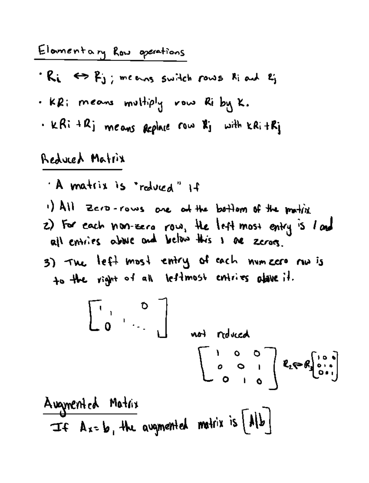 Dec 2 Math Notes 2 - Elamentary Row operations Ri Rj means switch rows ...