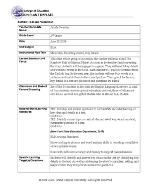 Algebraic Lesson Plan - Section 1: Lesson Preparation Teacher Candidate ...