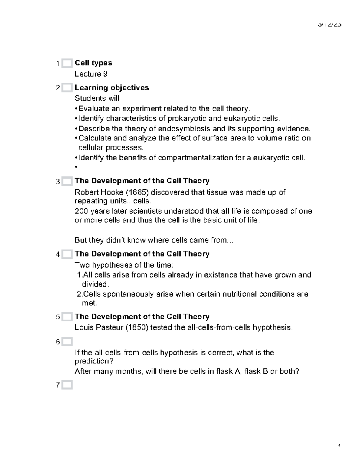 9``1 - Cell Types Notes - 3/12/ 1 Cell types Lecture 9 Learning ...