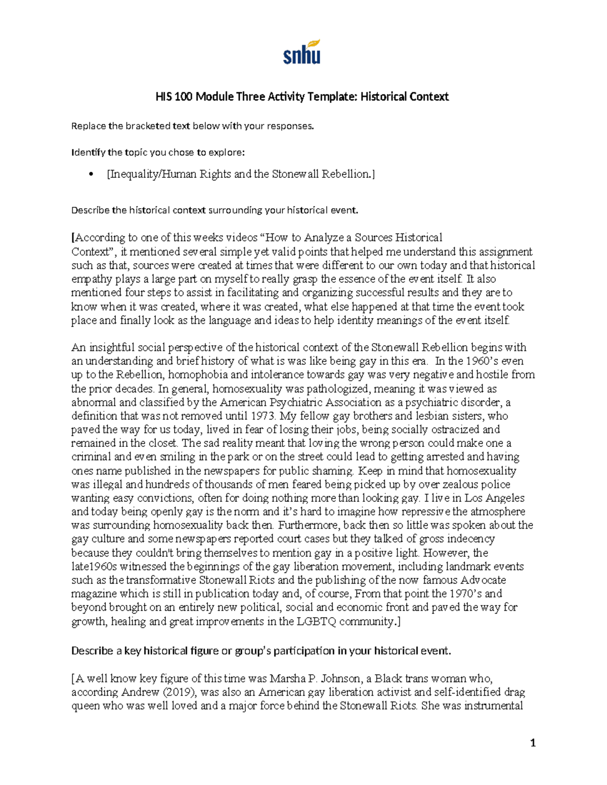 Class Paper HIS 3-1 - HIS 100 Module Three Activity Template ...