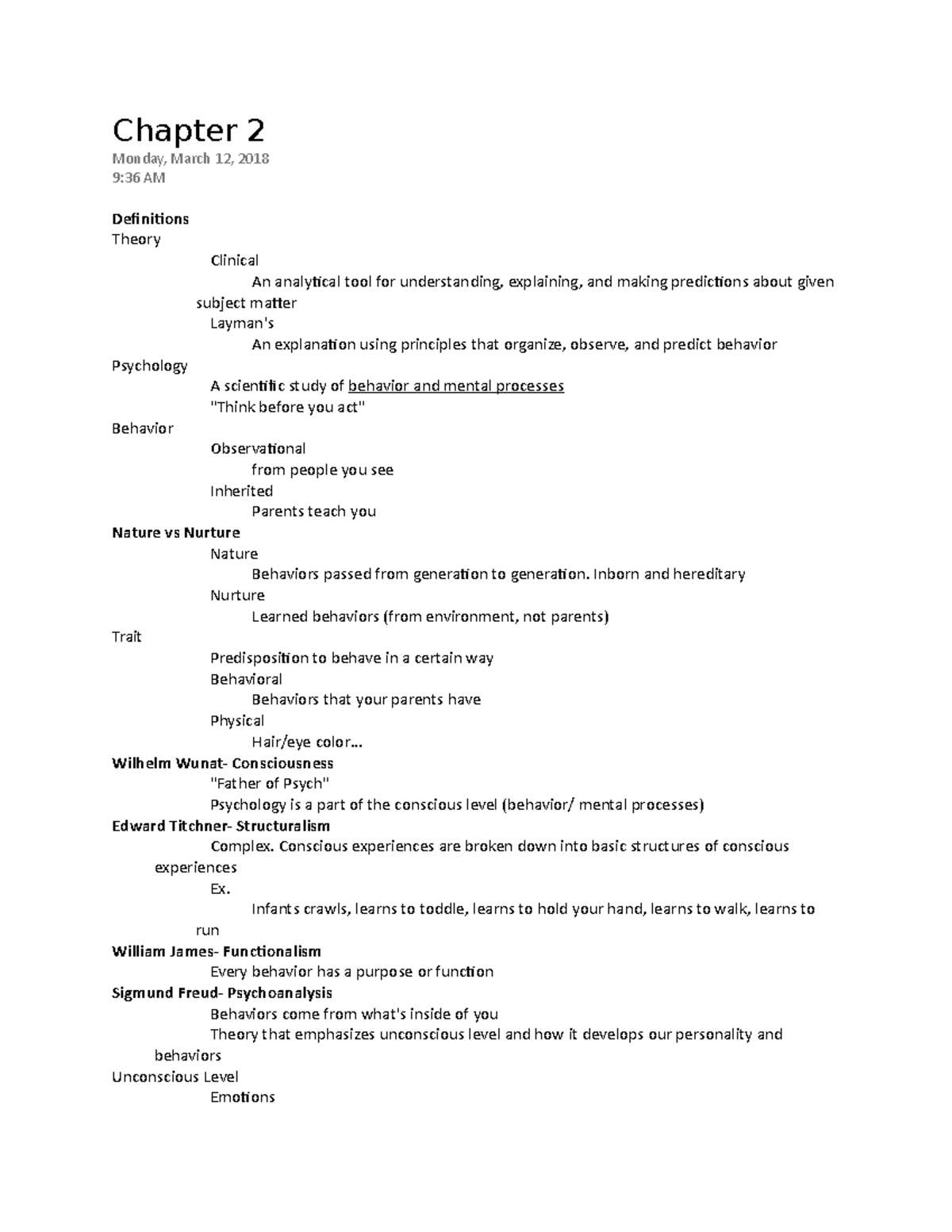 Chapter 2 Notes - Chapter 2 Monday, March 12, 2018 9:36 AM Definitions ...