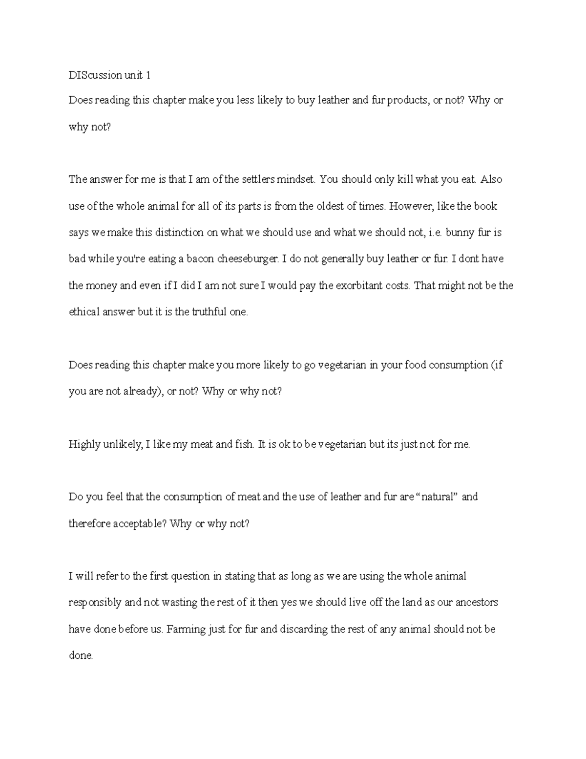 PHIL1404 all of it - DIScussion unit 1 Does reading this chapter make ...