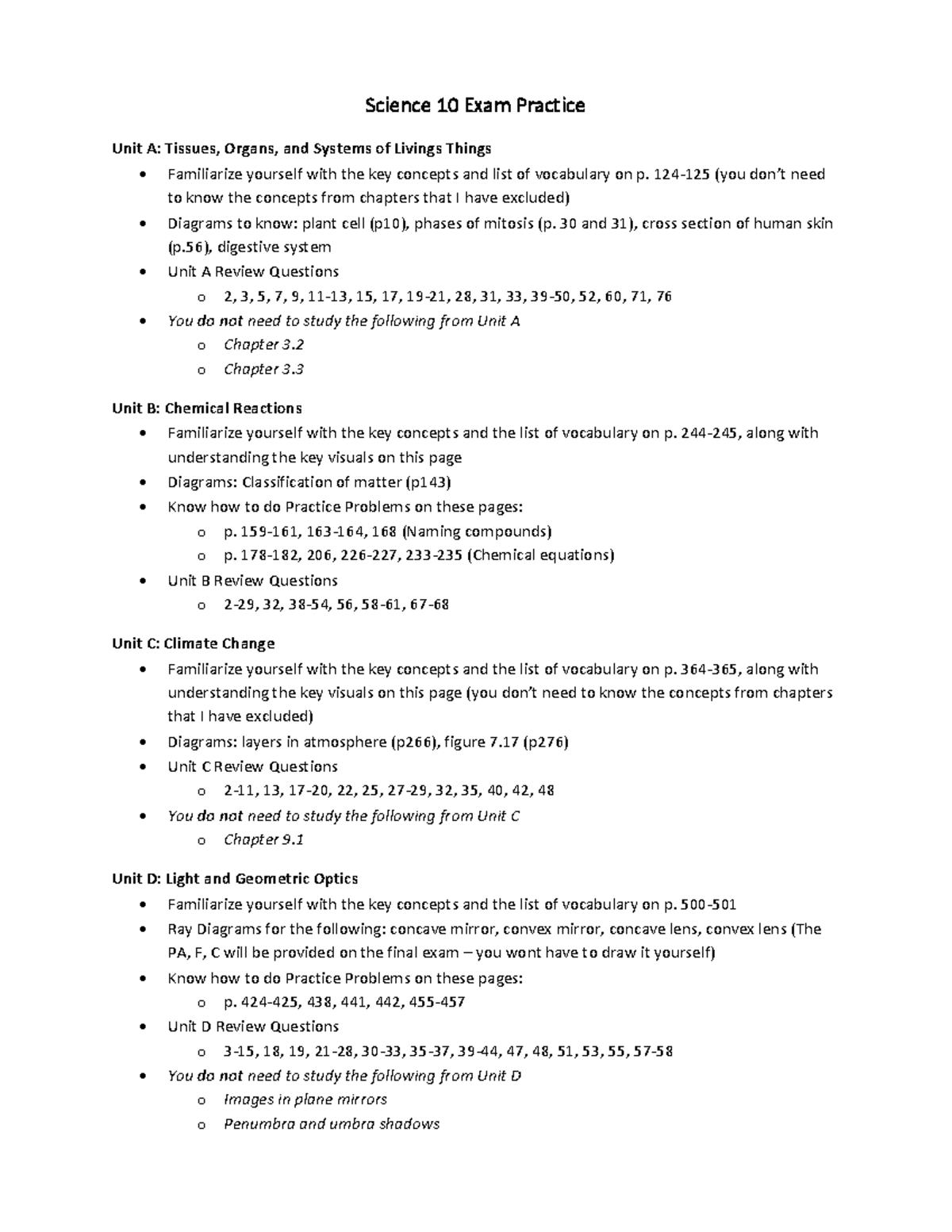Science 10 Exam Practice - Science 10 Exam Practice Unit A: Tissues ...