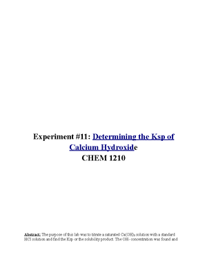 Acid Base Titration - Chemistry 1210 Lab report containing an abstract ...