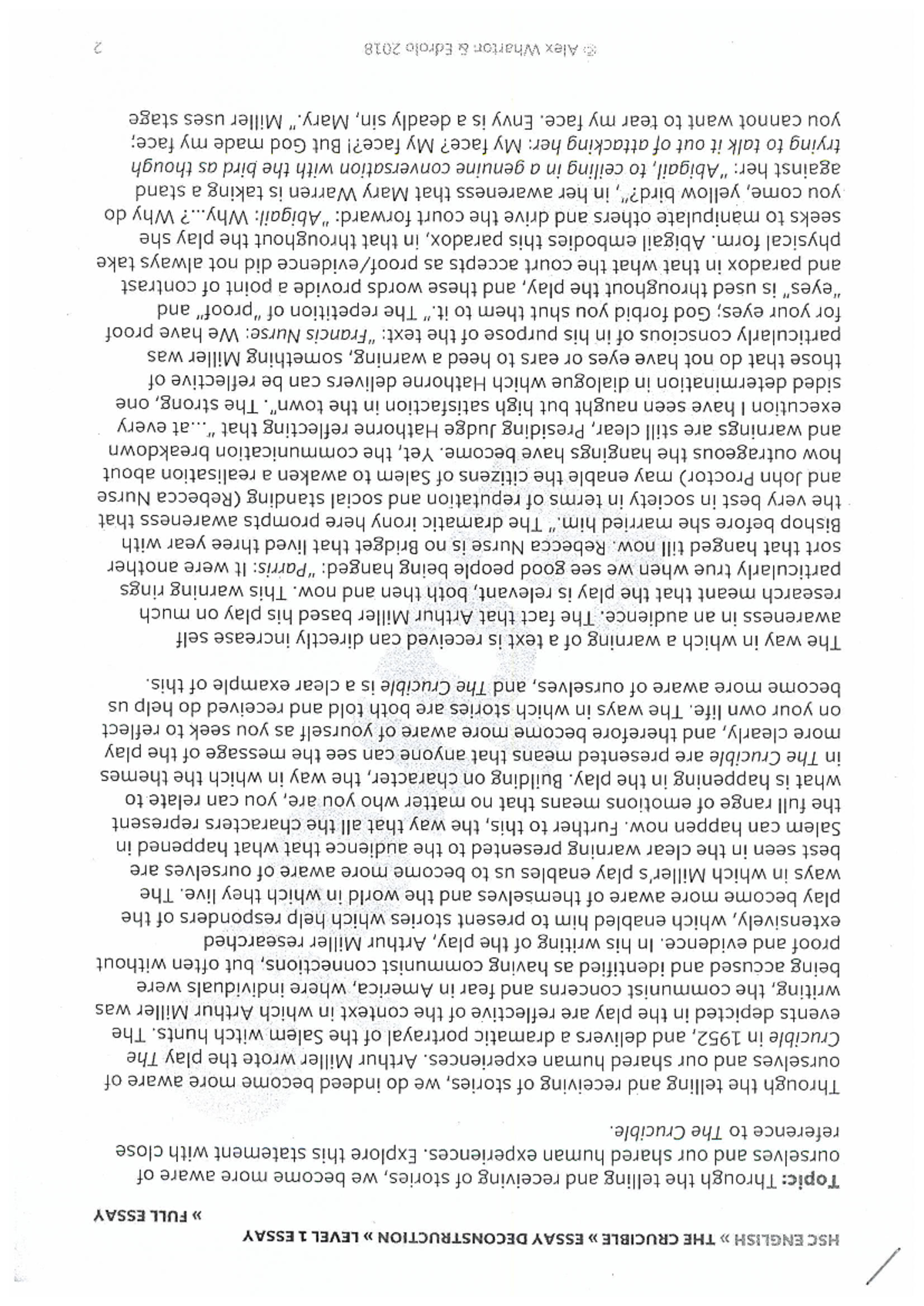 Sample Essays - ENGLISH THE CRUCIBLE ESSAY DECONSTRUCTION LEVEL 1 ESSAY ...