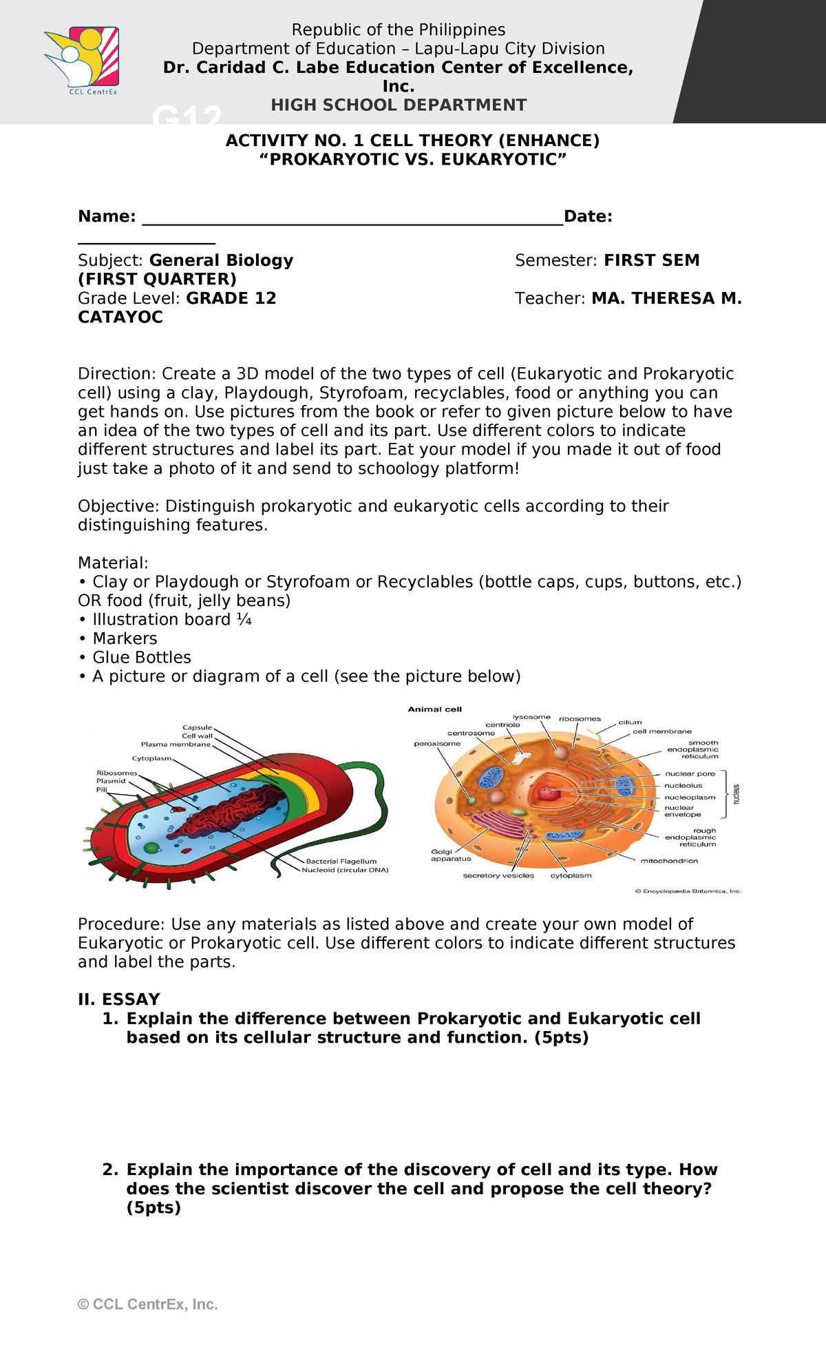 Grade 12 Science Activity WEEK 1 - Republic of the Philippines ...