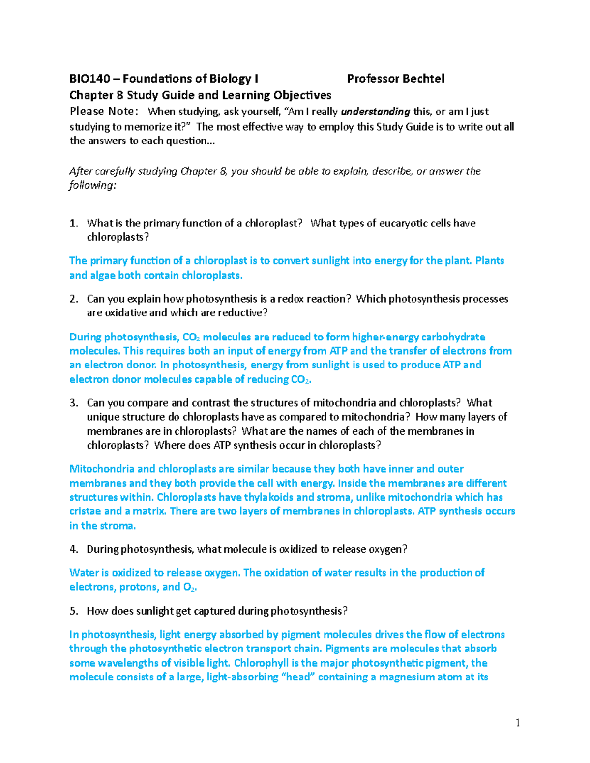 2020-BIO 140-study guide 7 - BIO140 – Foundations of Biology I ...