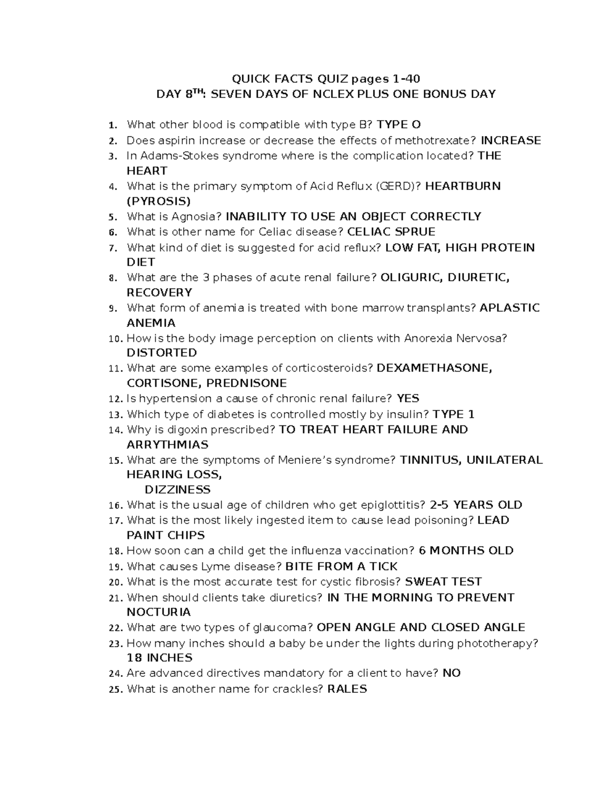 Quick Facts QUIZ - QUICK FACTS QUIZ pages 1- DAY 8TH: SEVEN DAYS OF ...
