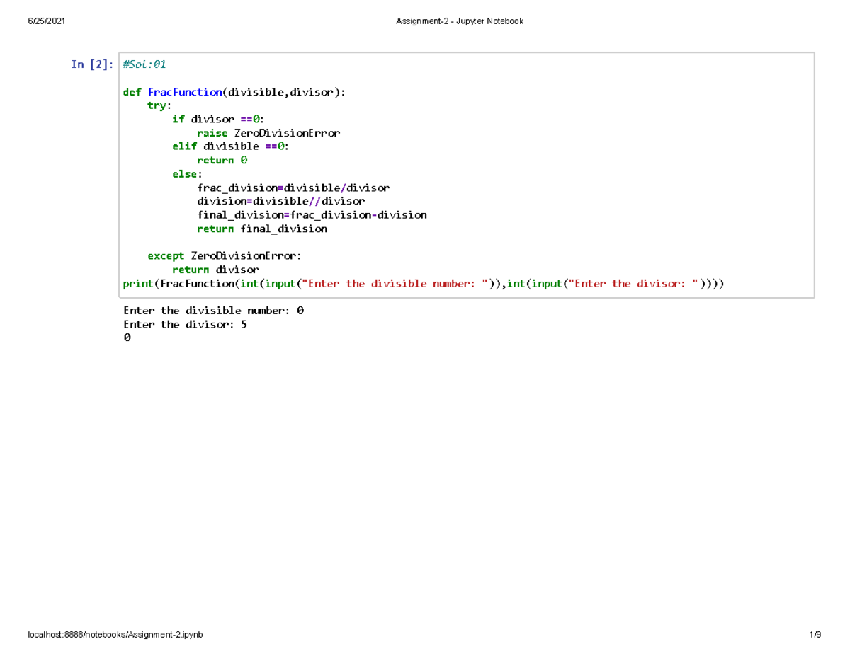 Assignment-2 - Jupyter Notebook - In [2]: Enter the divisible number: 0 ...
