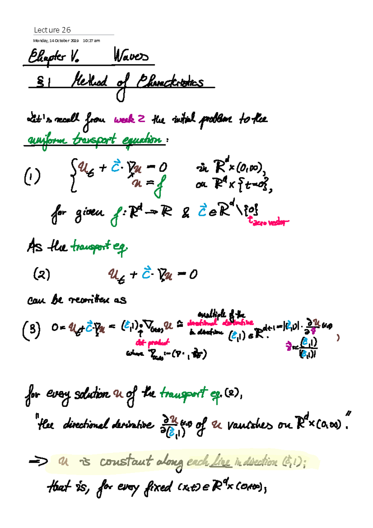 Lecture-10-26-Method of characteristics 1 - MATH3978 - USyd - Studocu