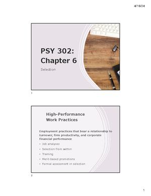 I-O Lecture Ch 03 - Assessments 04 - PSY 302: Chapter 3 Assessments 1 Predictors Variable used ...