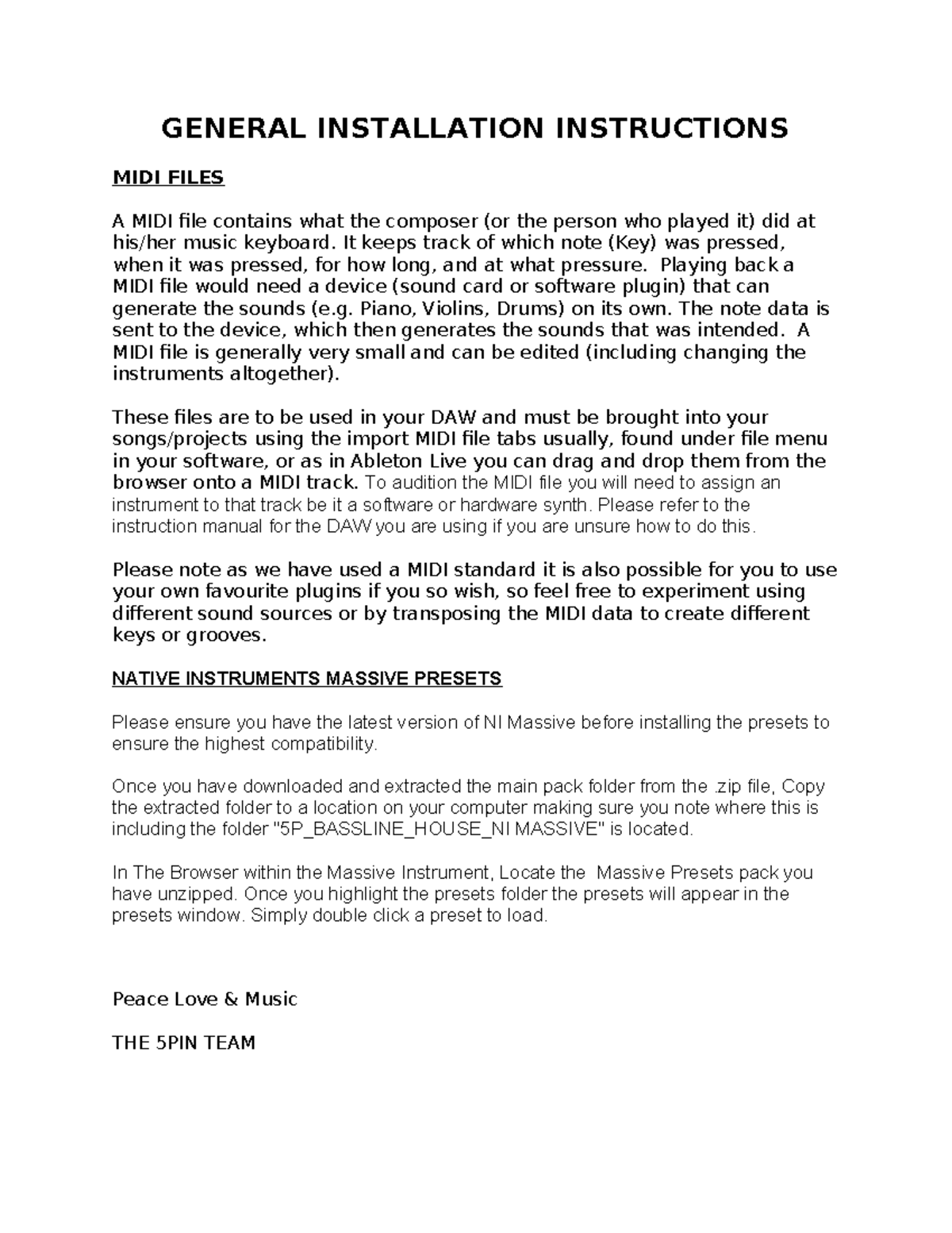 5P Installation Instructions - GENERAL INSTALLATION INSTRUCTIONS MIDI FILES A MIDI file contains ...