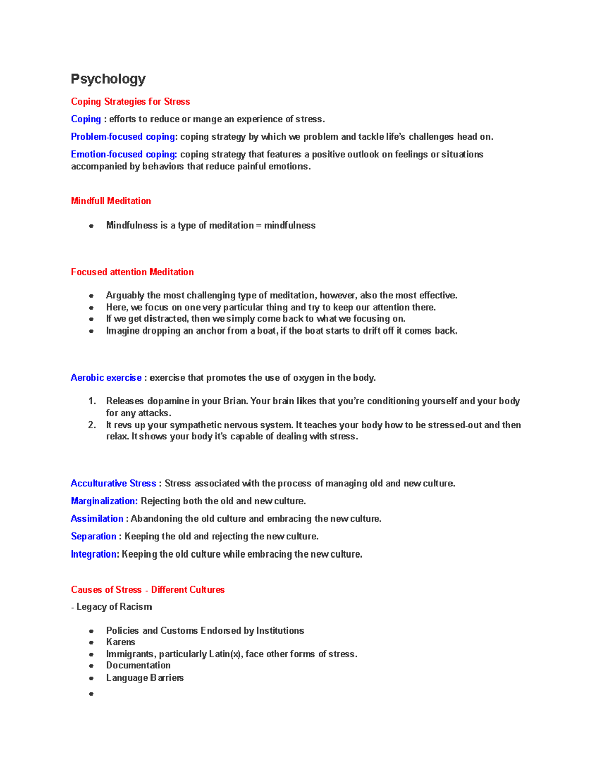 Psych Lecture Notes 5 - Psychology Coping Strategies for Stress Coping ...