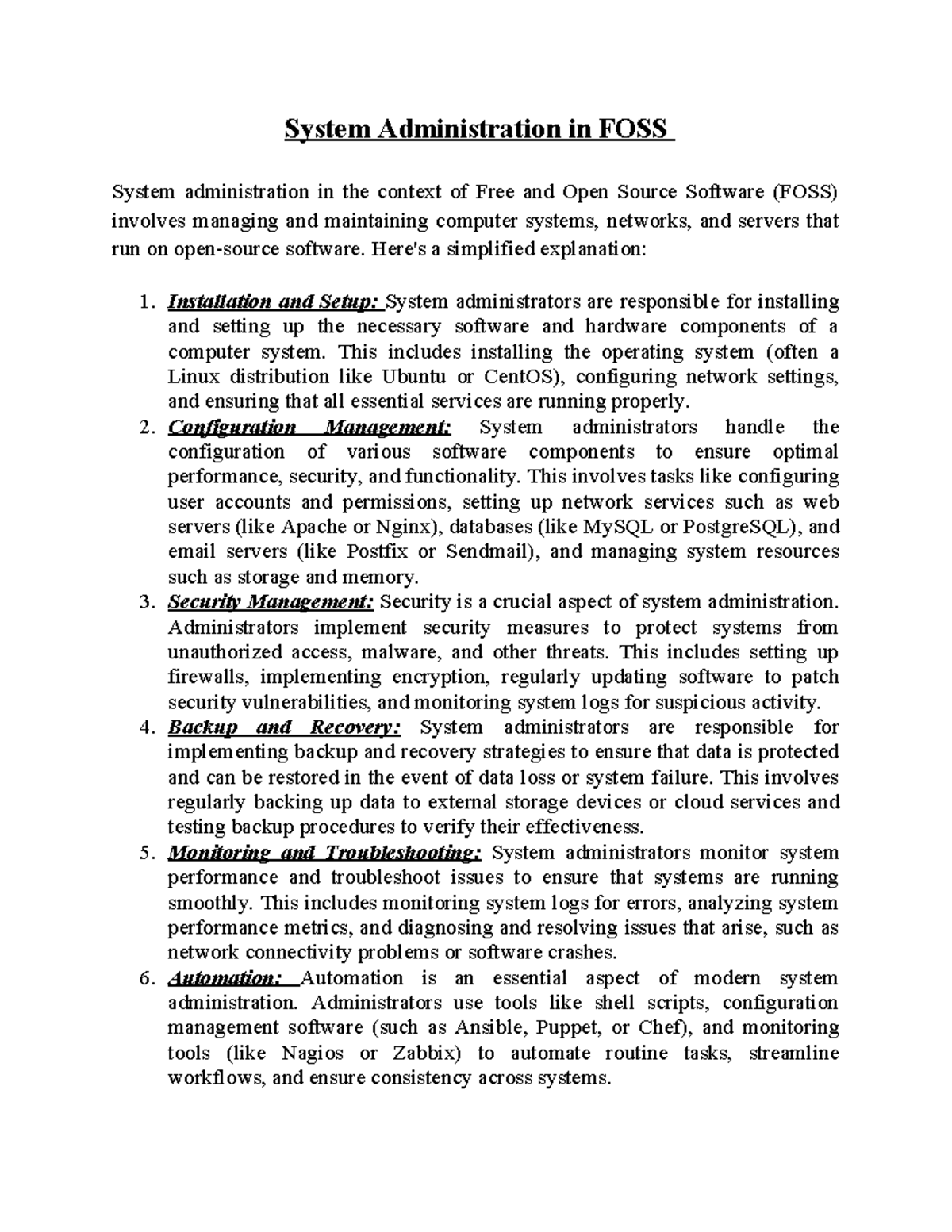 UNIT 2 - 2 - System Administration in FOSS System administration in the ...