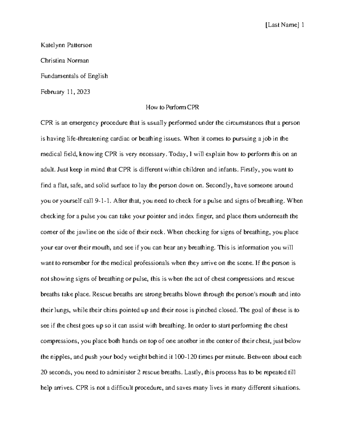 Process Paragraph 1 - [Last Name] 1 Katelynn Patterson Christina Norman ...