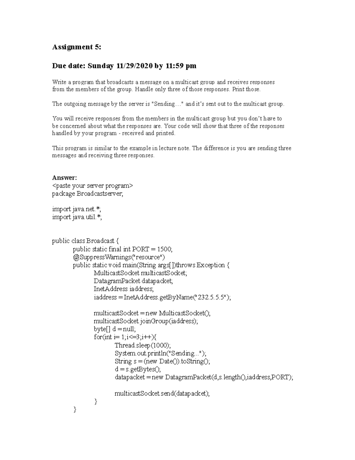Assignment 5 sol - nnnnnnnnn - Assignment 5: Due date: Sunday 11/29 ...