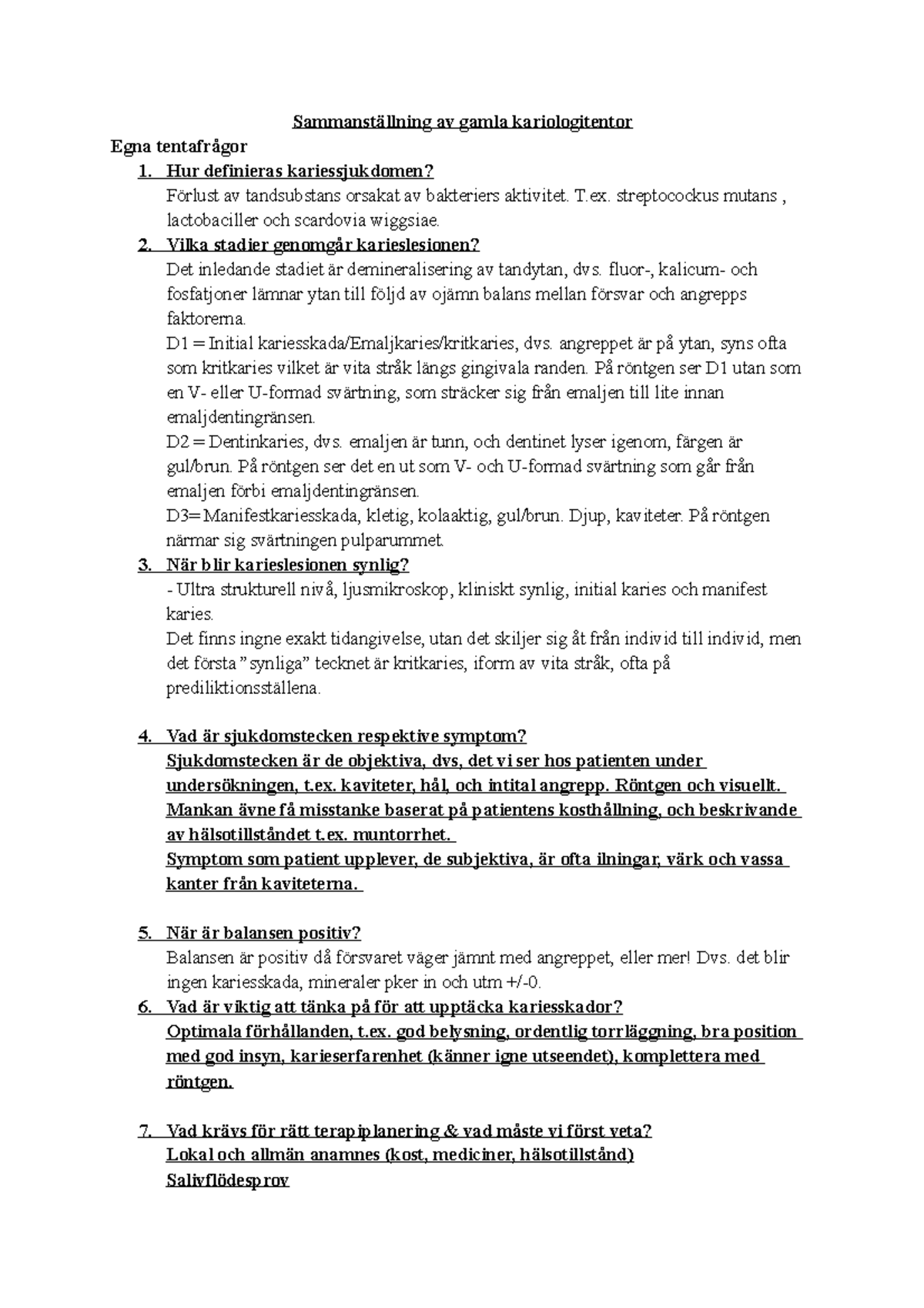 kariologitentor - Sammanställning av gamla kariologitentor Egna ...