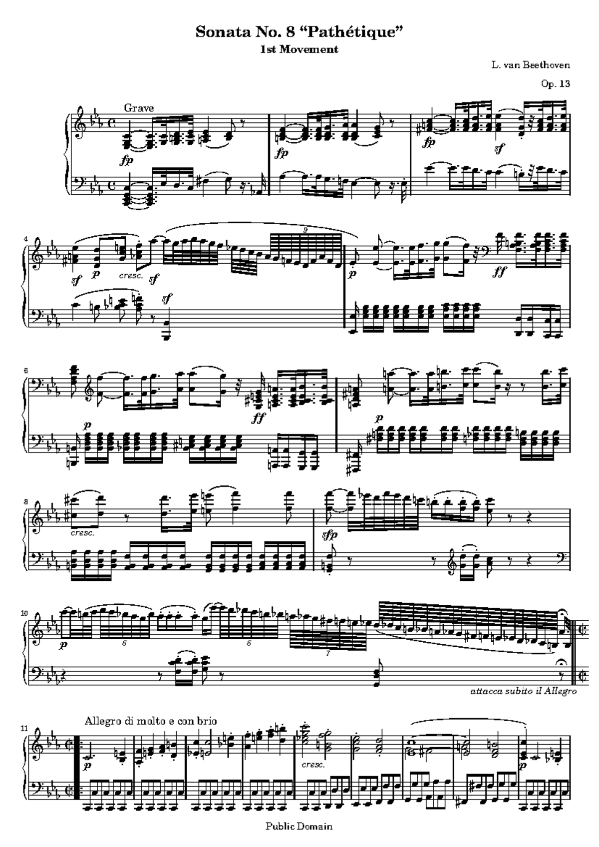 Pathetique-1-a4 - Partituras de obras para piano clásico - Sonata No. 8 ...