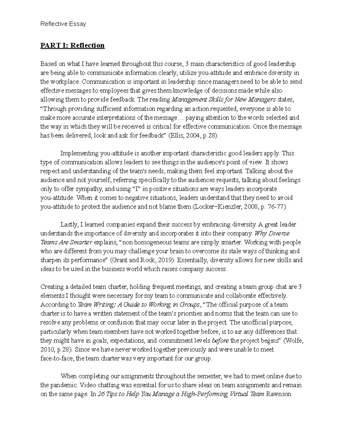 Reflective Essay - Reflective Essay PART I: Reflection Based on what I ...