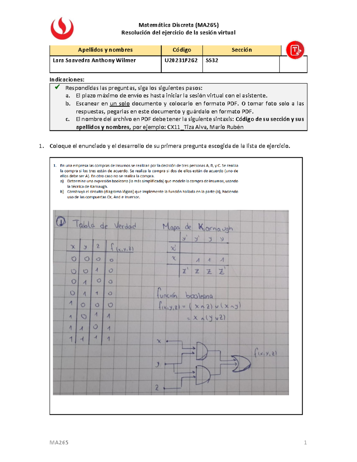 mate discreta sesion virtual 9 - MA 265 1 Matemática Discreta (MA265 ...