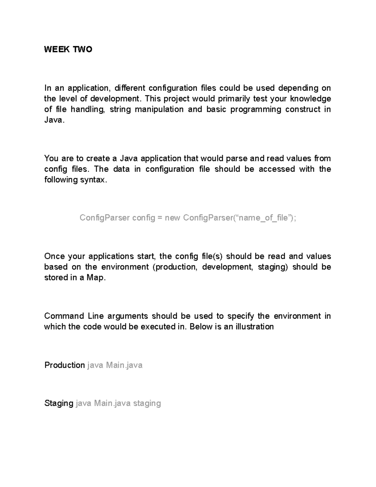 Week 2 Task - programming - WEEK TWO In an application, different ...