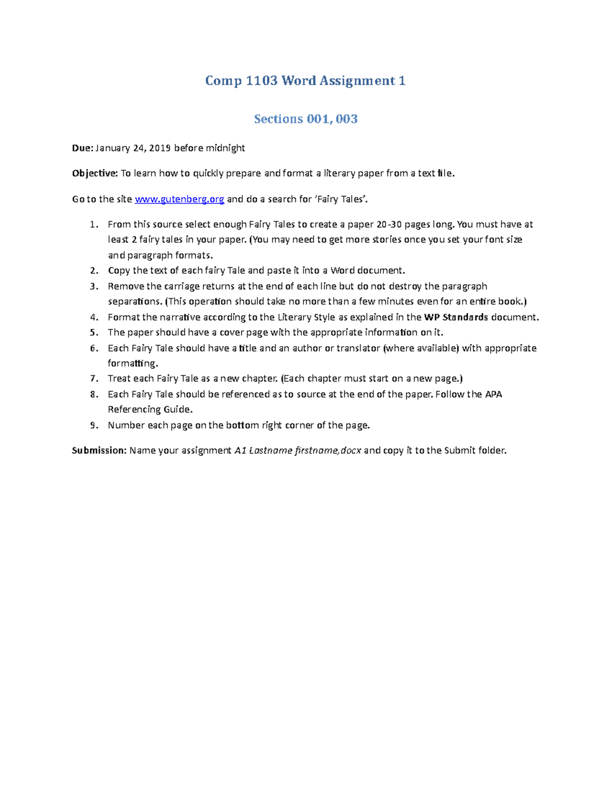 Word 1 Davis - assignment 1 - Comp 1103 Word Assignment 1 Sections 001 ...