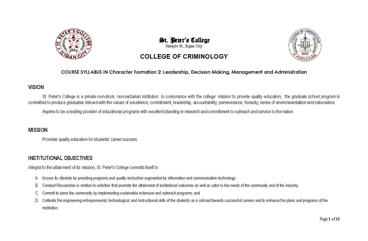 Cflm syllabus updated 3-20-23 - St. Peter’s College Sabayle St., Iligan ...