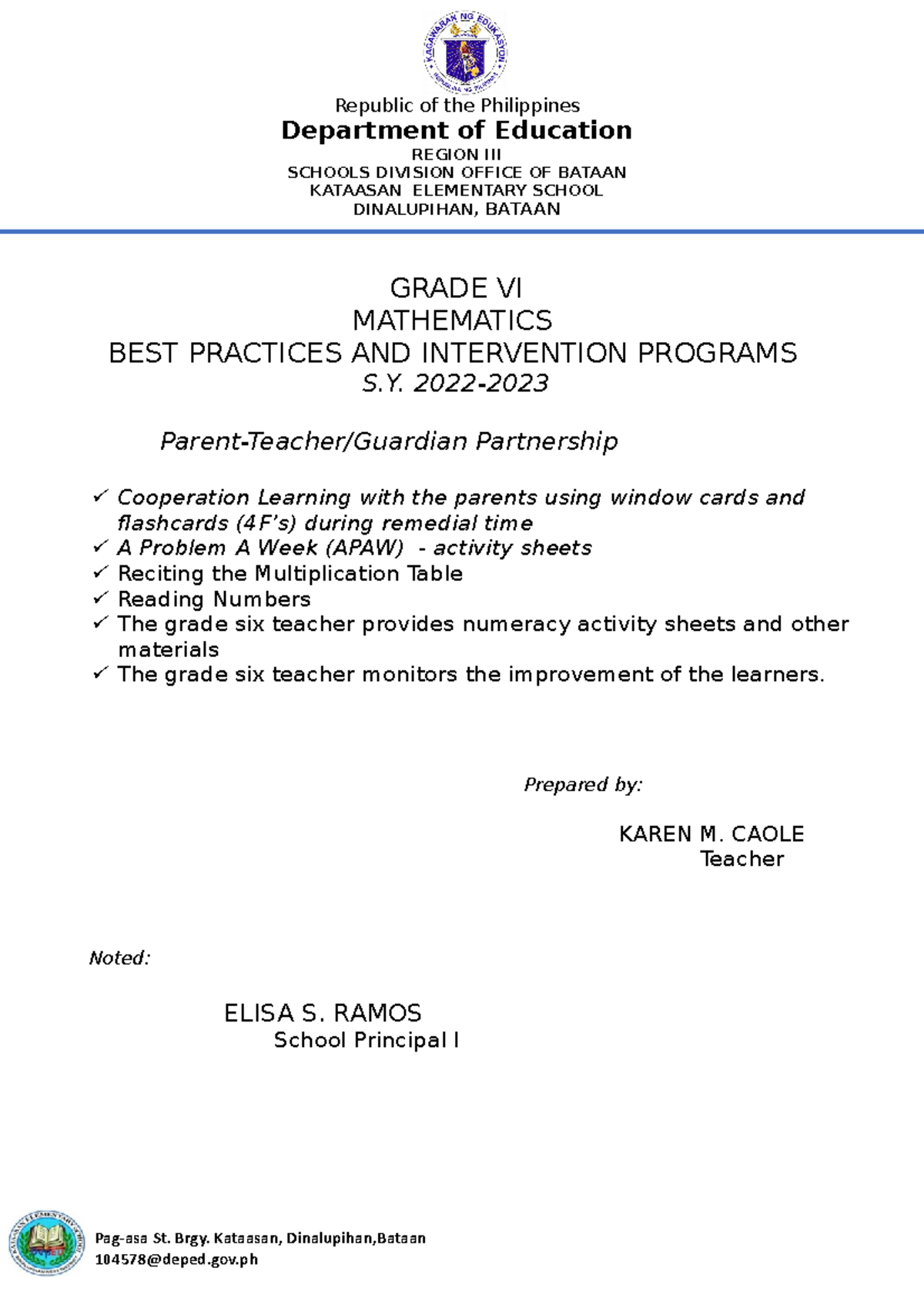 Grade VI Mathematics Interventions SY 2022-2023 - Department of ...
