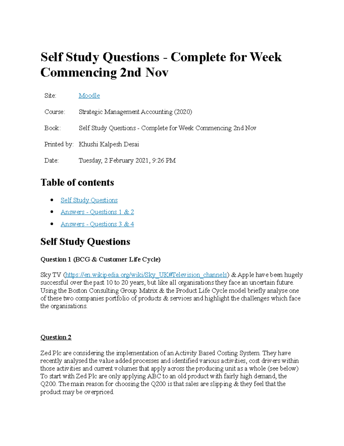 Self Study Questions 2nd nov - Self Study Questions - Complete for Week ...
