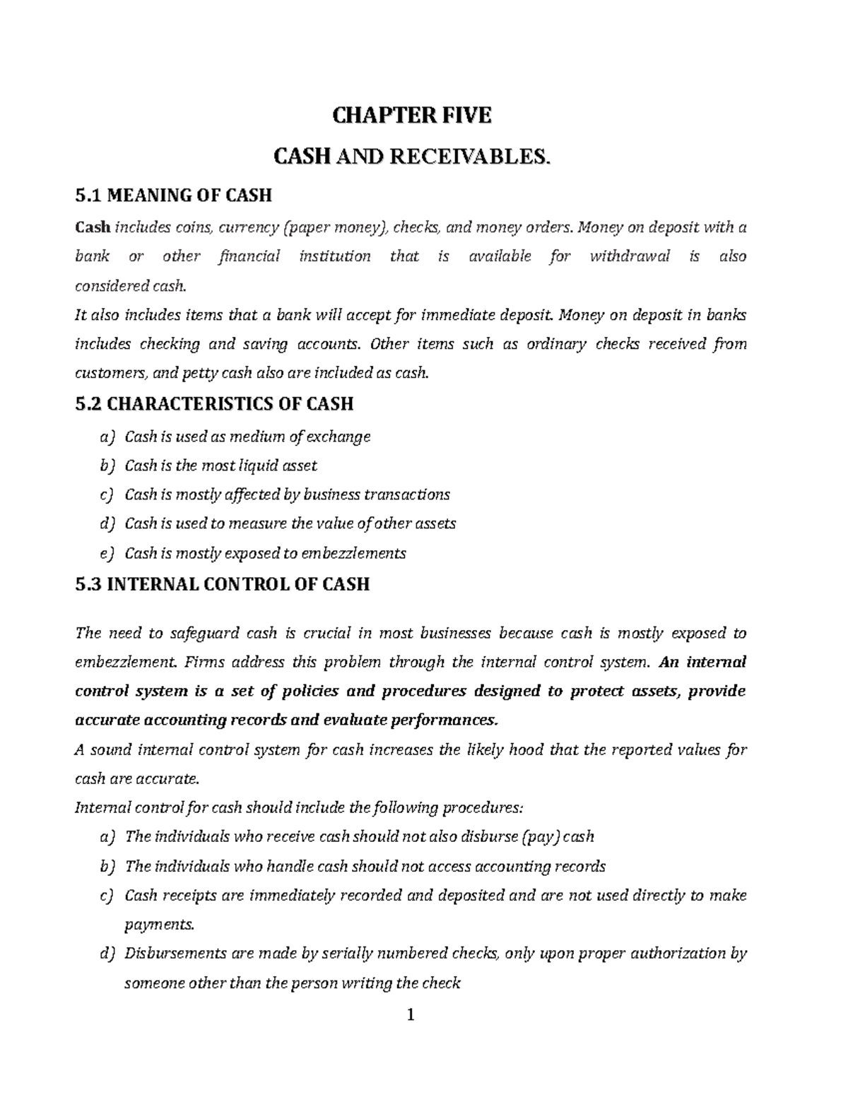 Lakech cha 5 Acct ppt - good - CHAPTER FIVECHAPTER FIVE CASH CASH AND ...