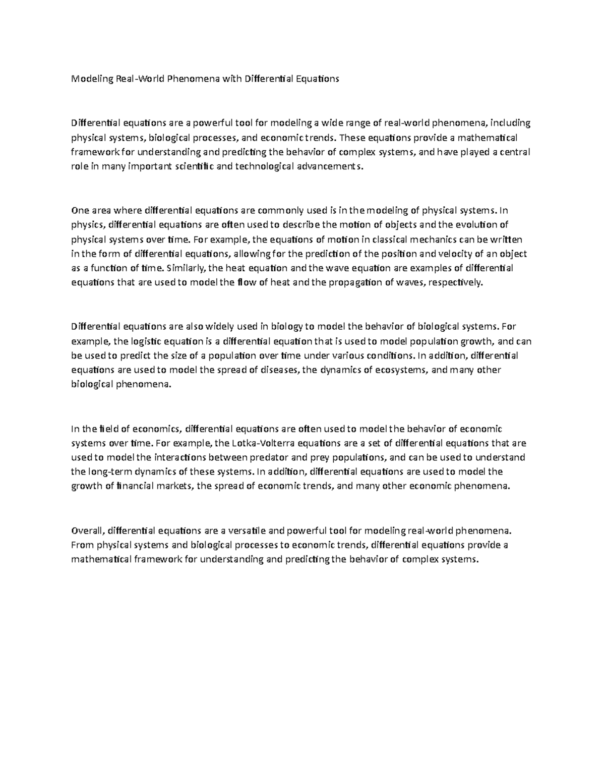 Modeling Real - Assignment - Modeling Real-World Phenomena with ...