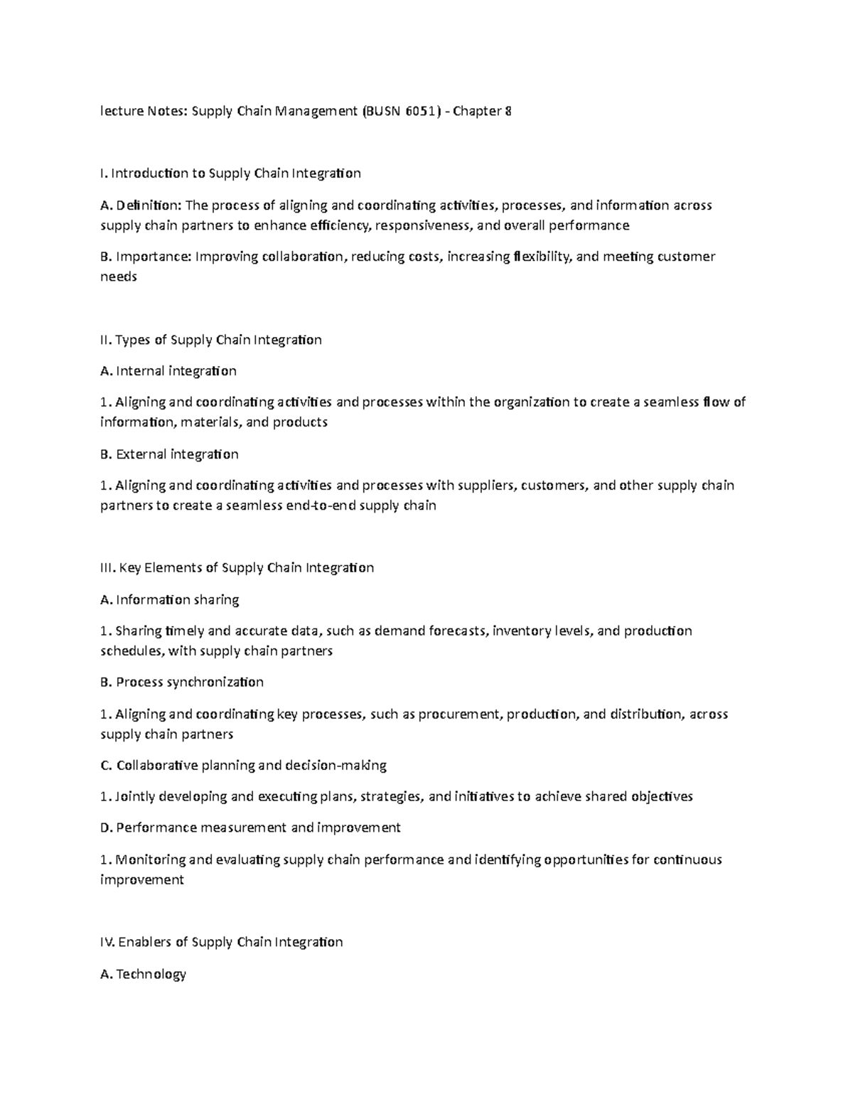 Supply Chain Management (BUSN 6051) - Chapter 8 - lecture Notes: Supply ...