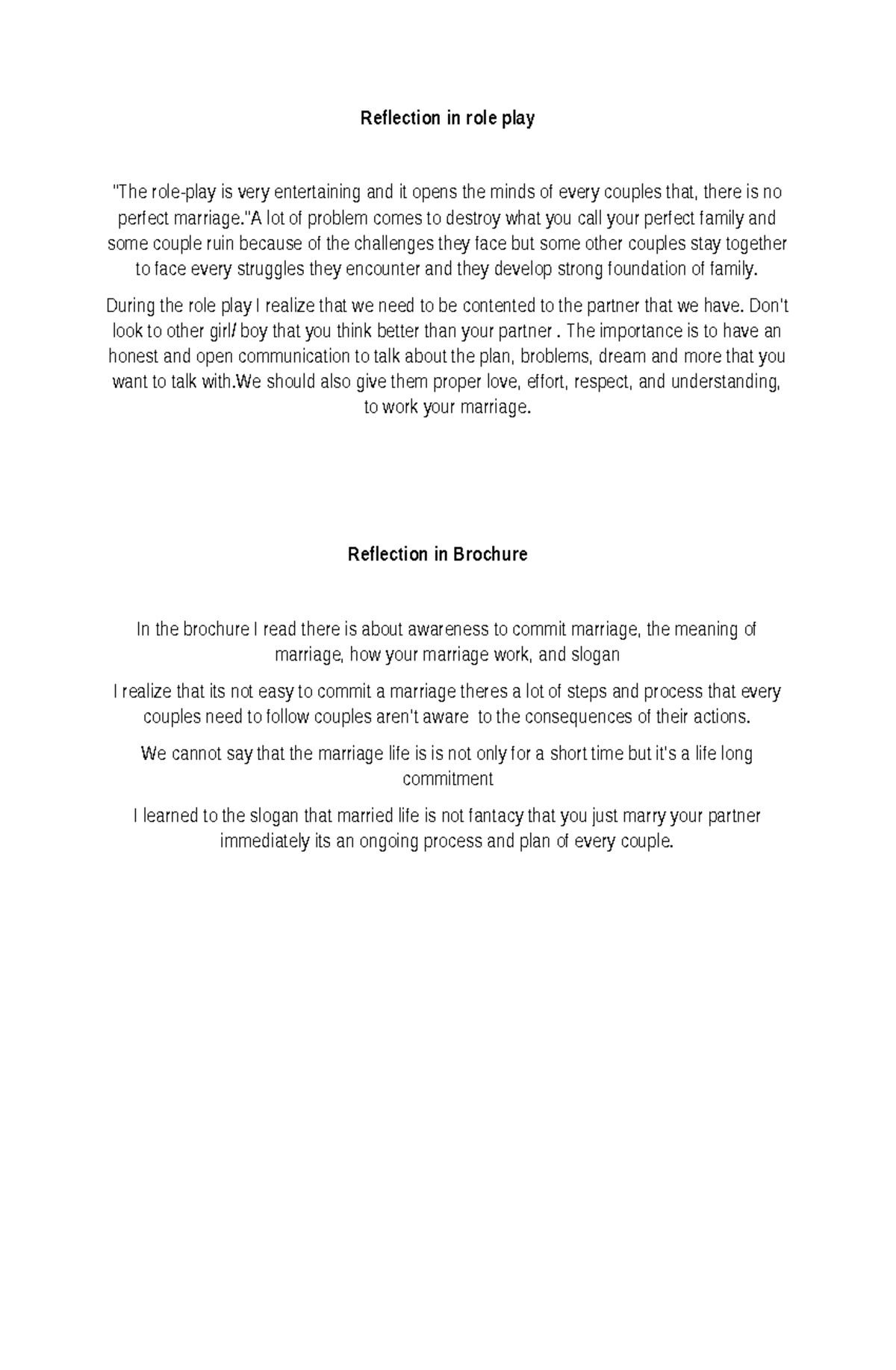 Reflections 052846 - reflection on portfolio - Reflection in role play ...