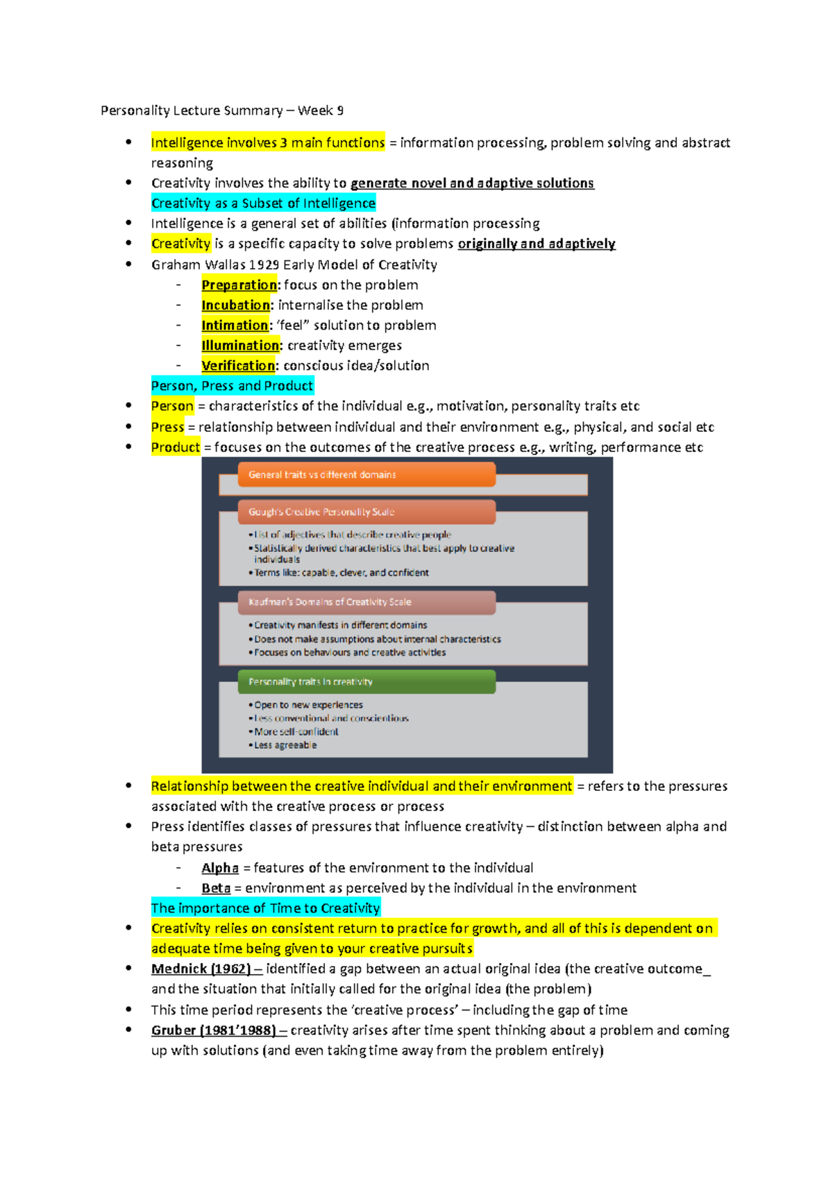 Personality Lecture Summary – Week 9 - Personality Lecture Summary – Week 9 Intelligence ...