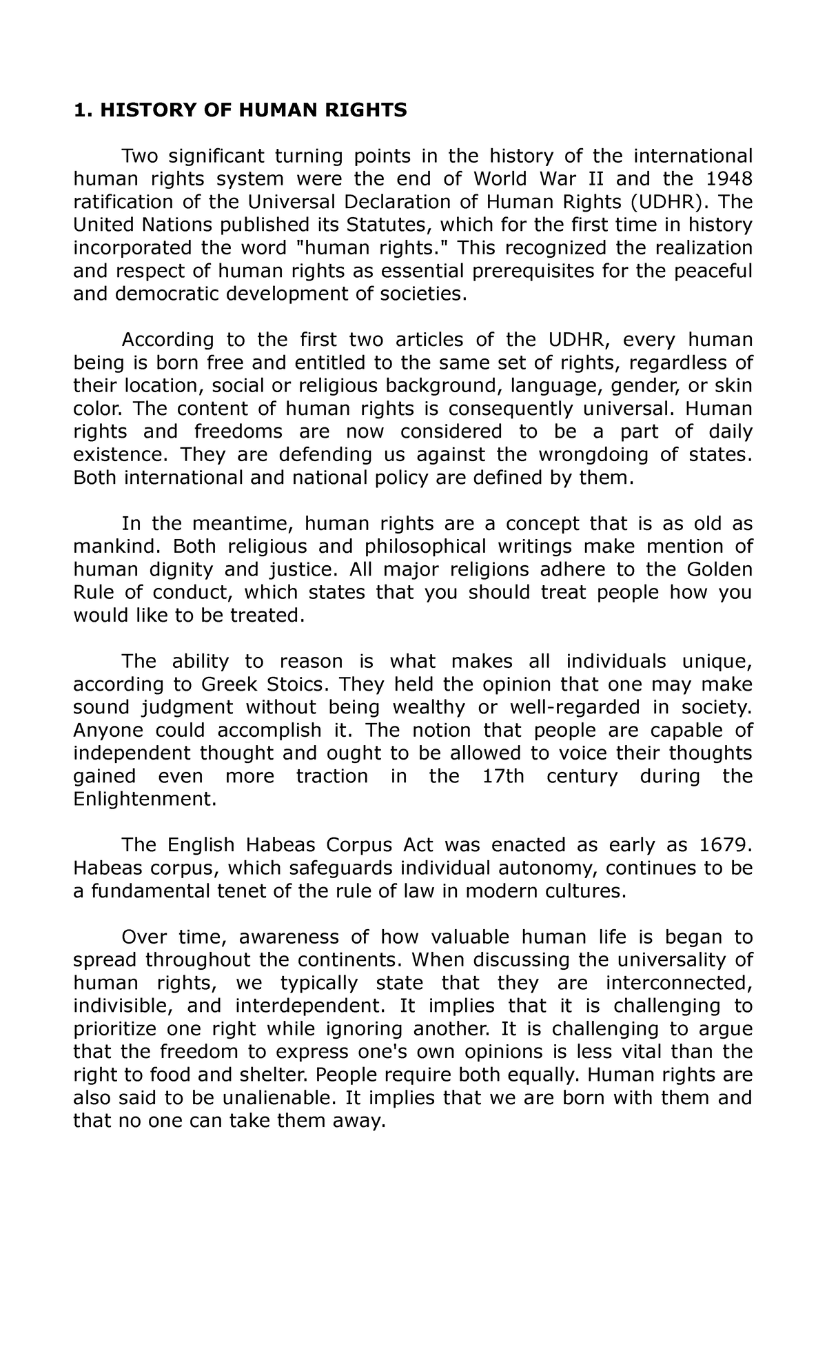 Human Rights General Principles - 1. HISTORY OF HUMAN RIGHTS Two ...