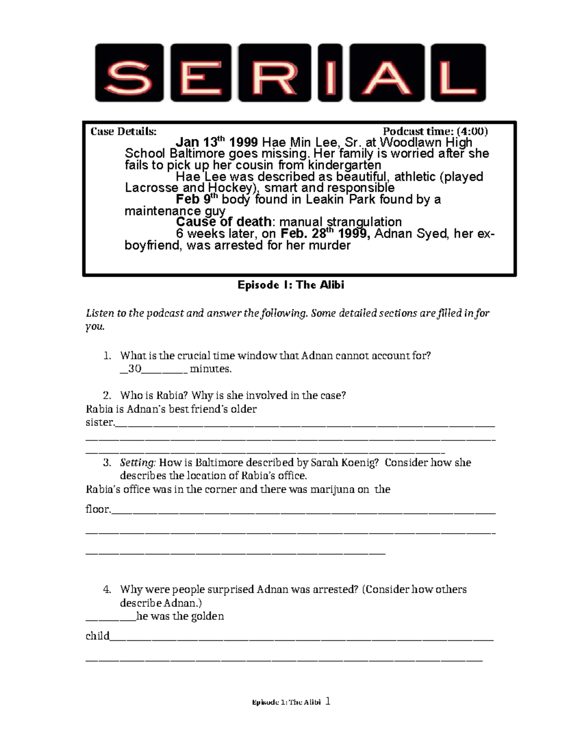 Episode 1 - bibfwkbsvksjd - Episode 1: The Alibi Listen to the podcast ...