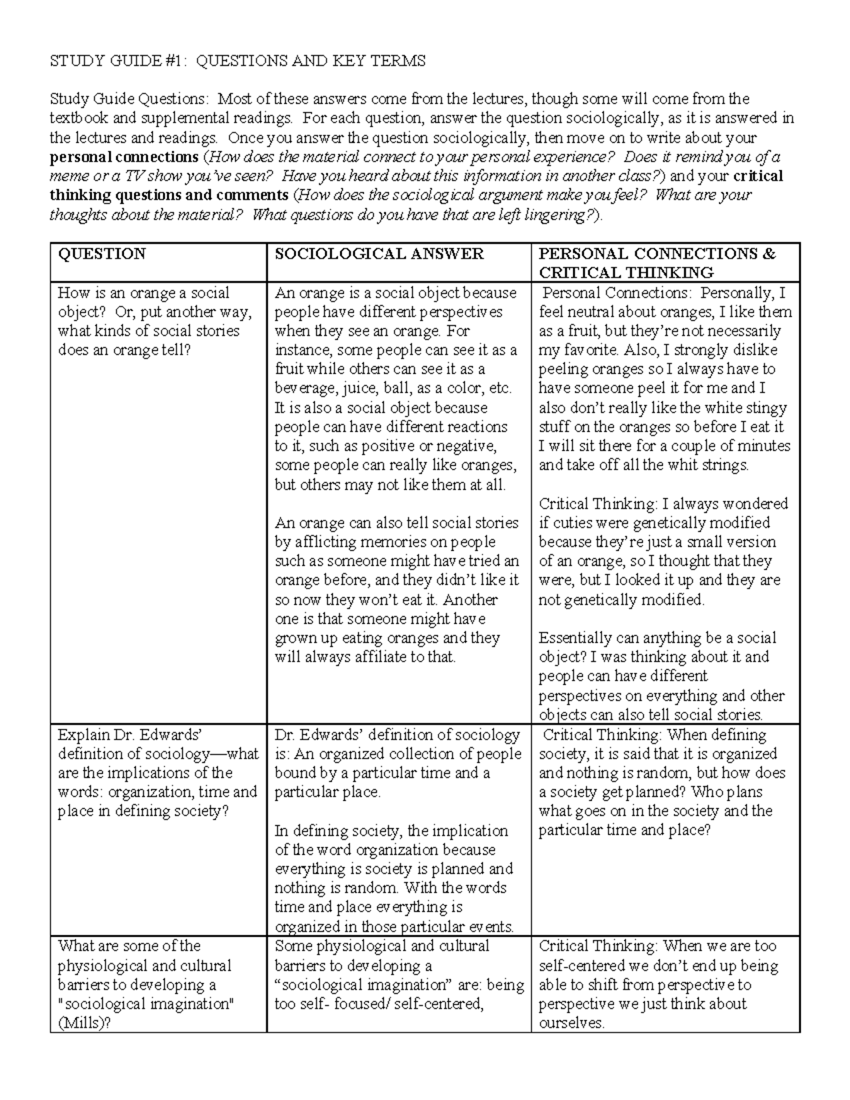 Sociology Study Guide 1 - SOC 101 - Studocu