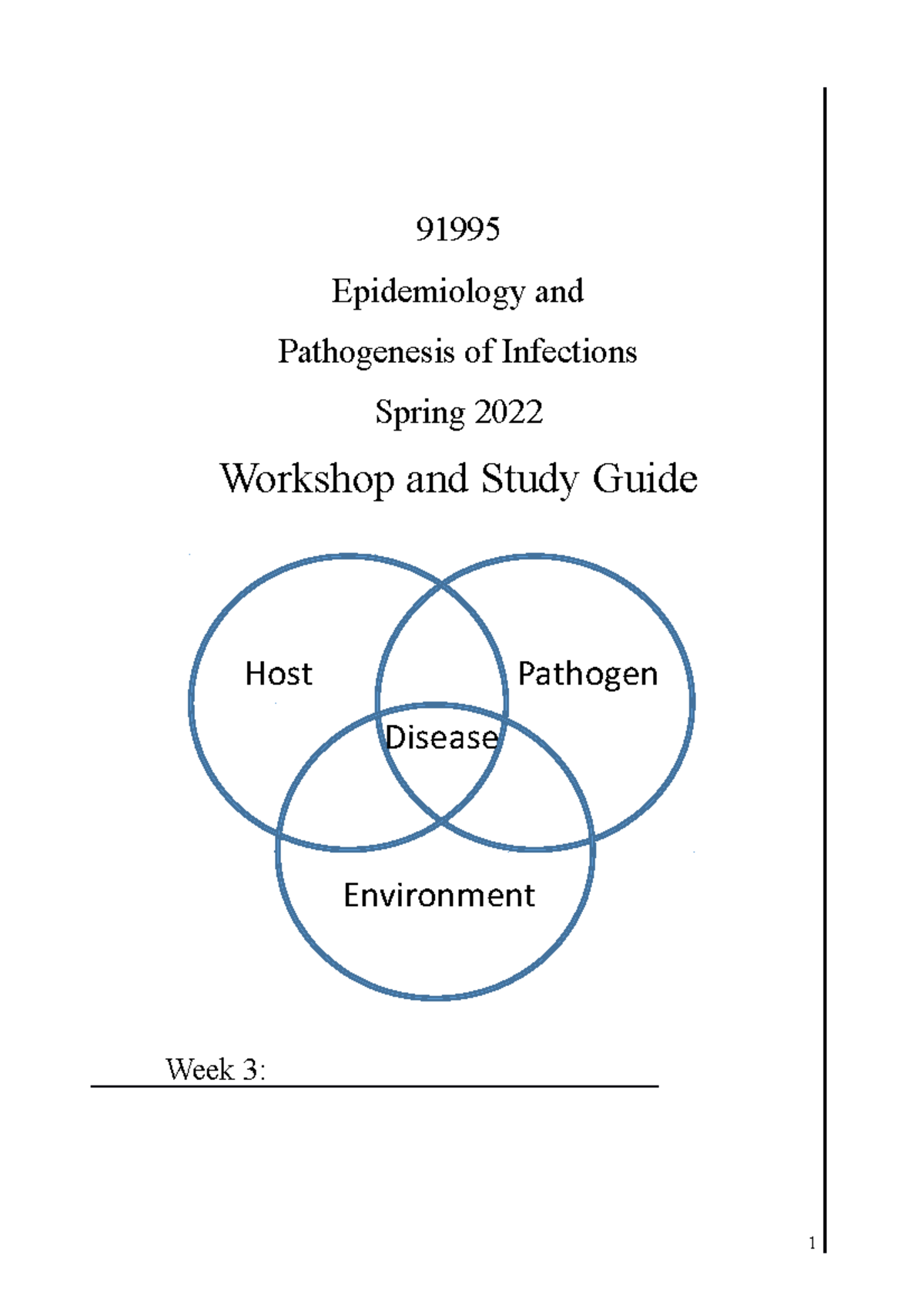 91195 Workshop week 3 - 91995 Epidemiology and Pathogenesis of ...