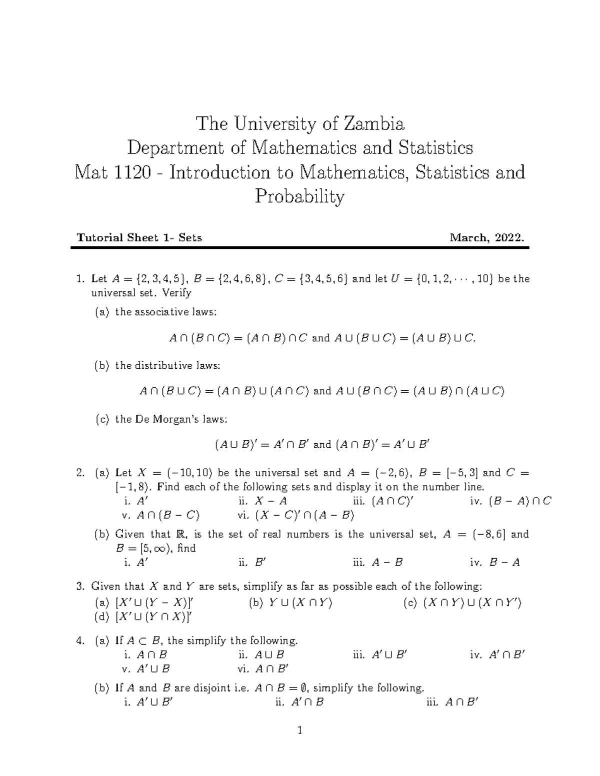 MAT 1120 Tutorial 1 Answers - The University of Zambia Department of ...