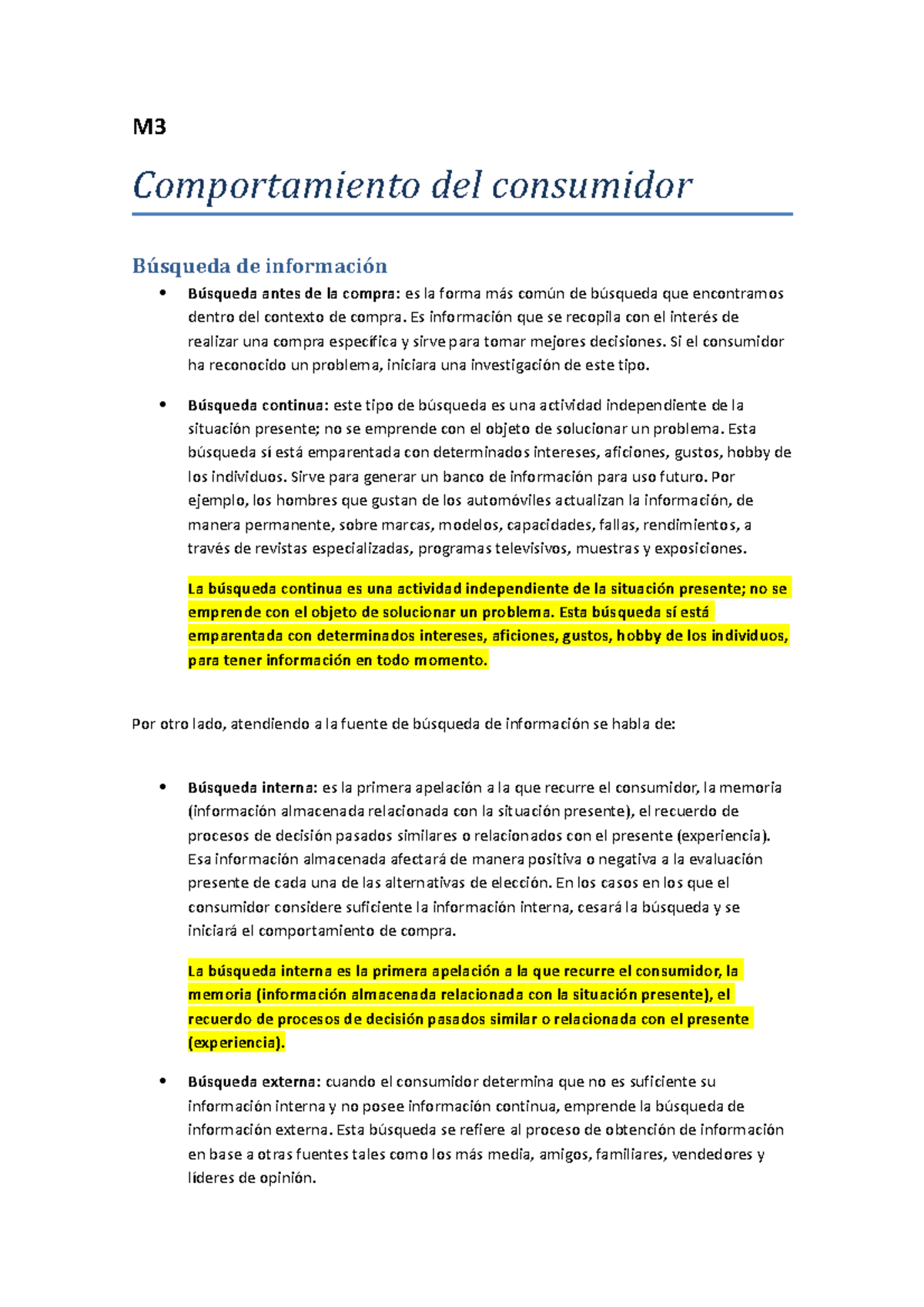 M3 y 4 comp consumidor - resumen modulo 3 y 4 - M Comportamiento del consumidor Búsqueda de ...