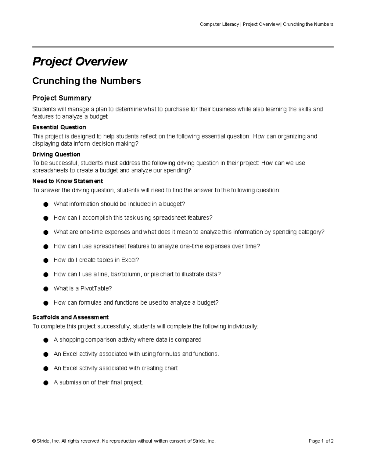 Unit 2 Crunching the Numbers with Excel - Computer Literacy | Project ...