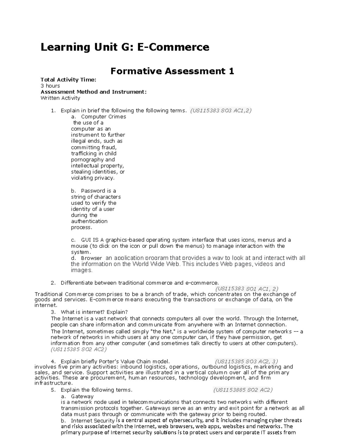 Learning Unit G - E-Commerce - Learning Unit G: E-Commerce Total ...
