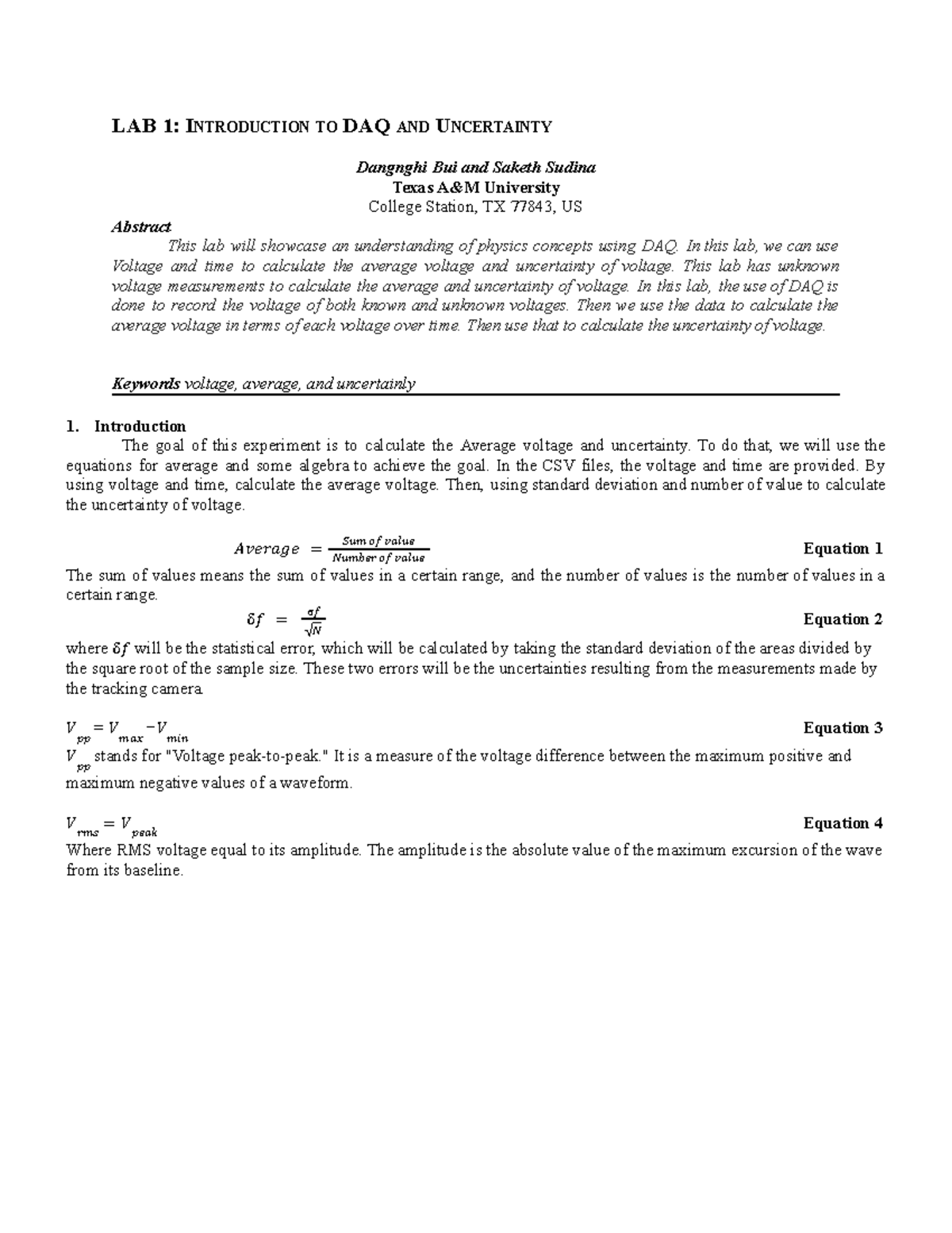 LAB 1 Introduction to DAQ and Uncertainty - LAB 1: INTRODUCTION TO DAQ AND UNCERTAINTY Dangnghi ...
