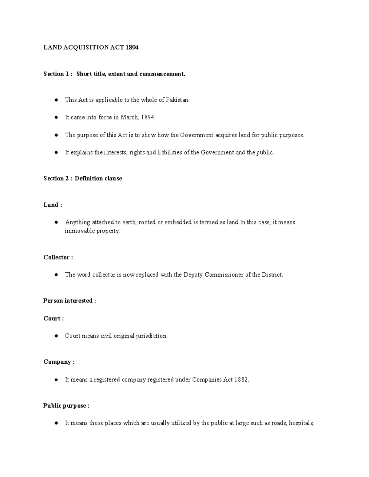 Land of Requisition Act 1894 - LAND ACQUISITION ACT 1894 Section 1 ...