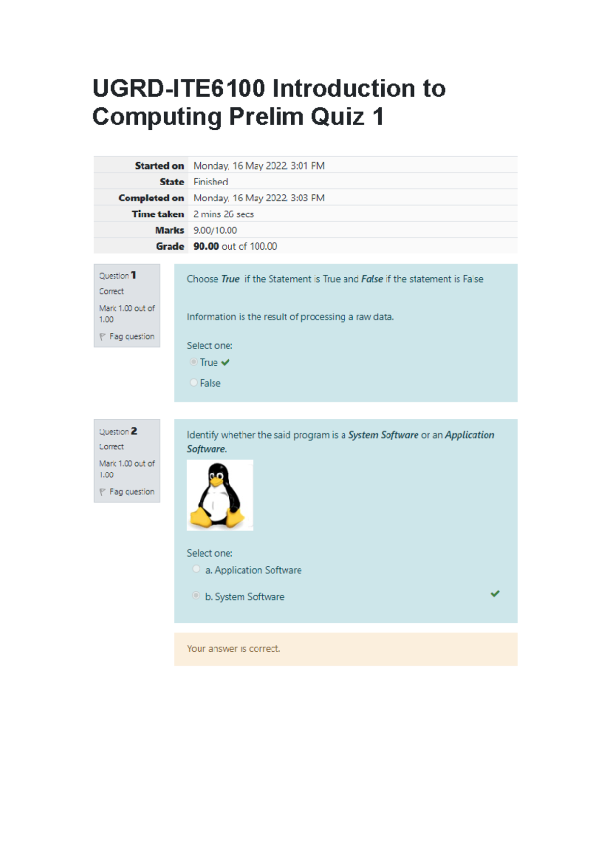 UGRD-ITE6100 Introduction to Computing Prelim Quiz 1 - Studocu