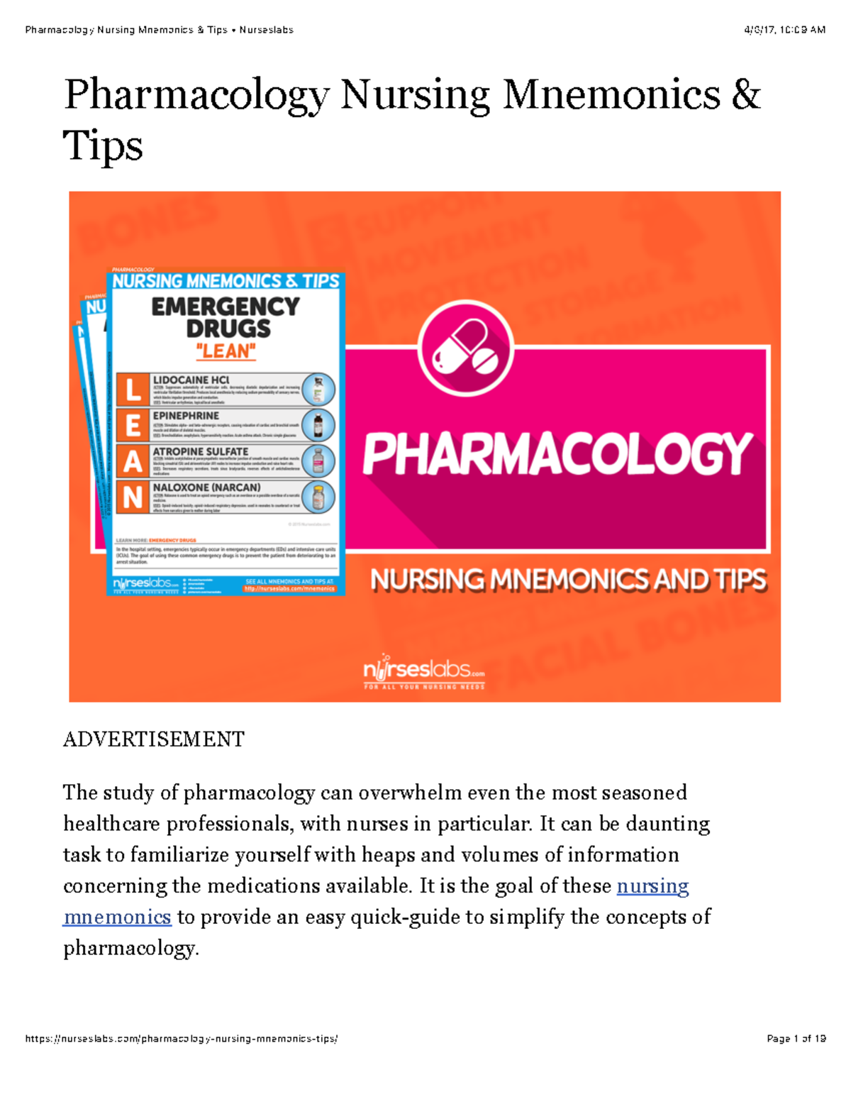 Pharmacology Nursing Mnemonics Tips Nurseslabs - Pharmacology Nursing ...